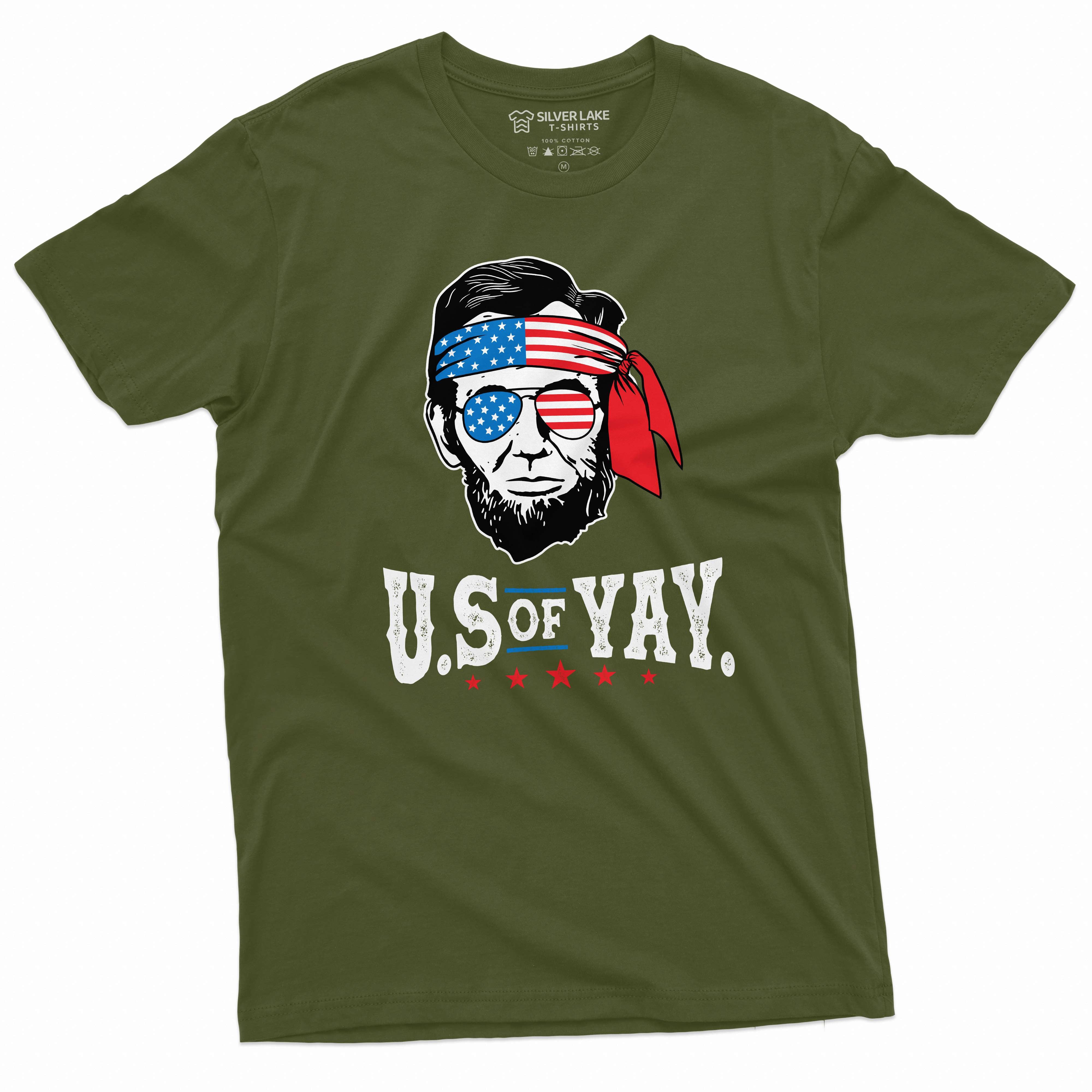 Men's 4th of July Abraham Lincoln T-shirt Patriotic U.S of YAY USA fla ...